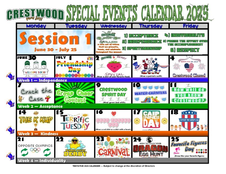 Our Special Events Calendar! – Crestwood Country Day Camp